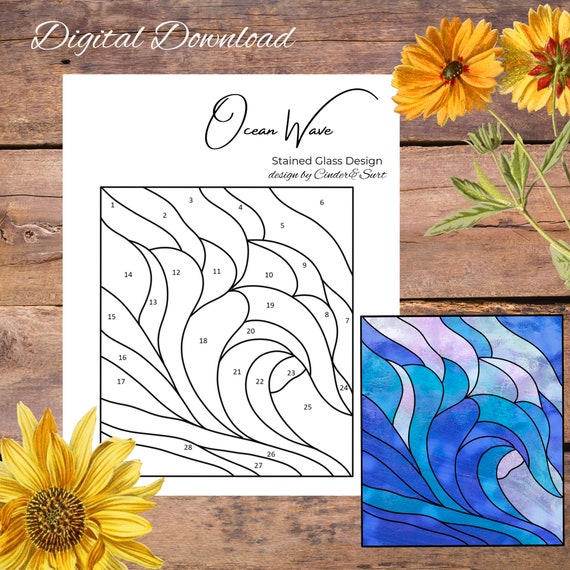 Ocean Stained Glass Design Pattern Summer Solstice” Beach Scene