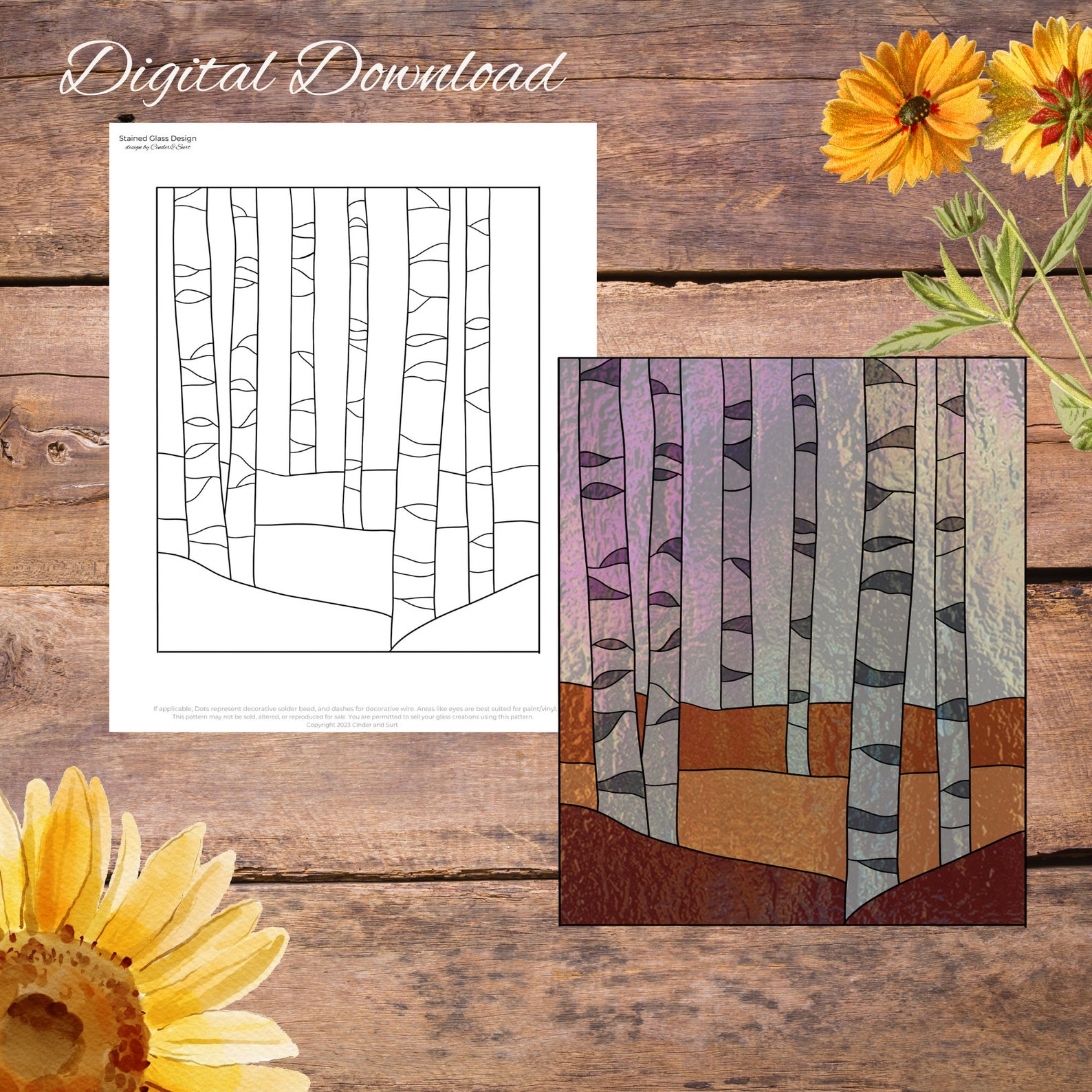 Aspen Trees, Woods Stained Glass Pattern, Digital Stained Glass Pattern ...