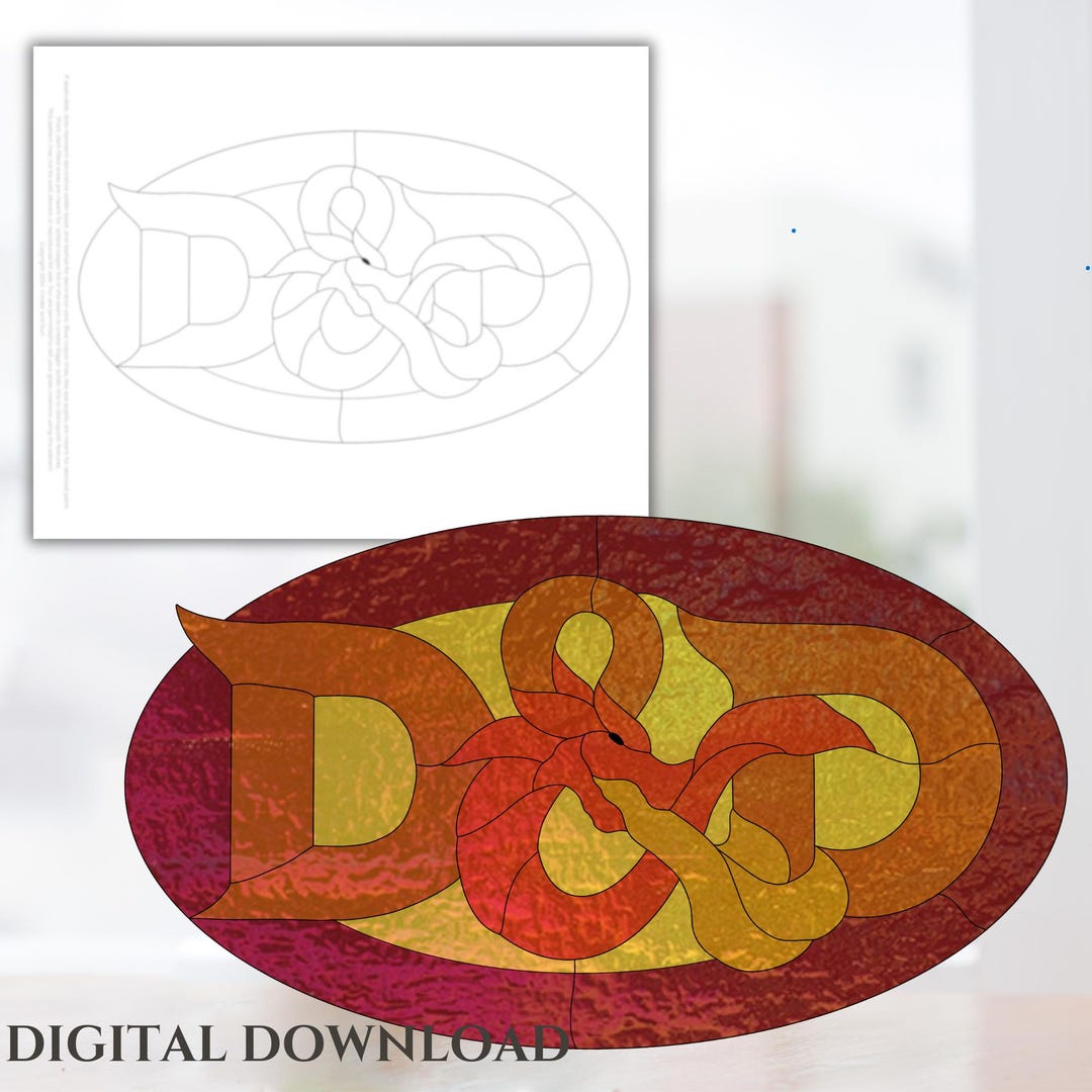 Dungeon & Dragon Simple Dnd Stained Glass Pattern, Dragon Digital ...