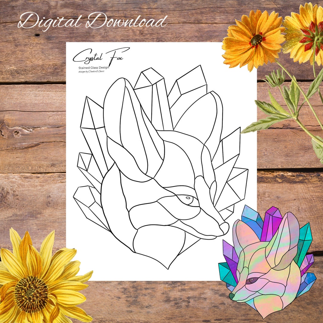Crystal Fennec Fox, Fox Stained Glass Pattern, Digital Stained Glass ...