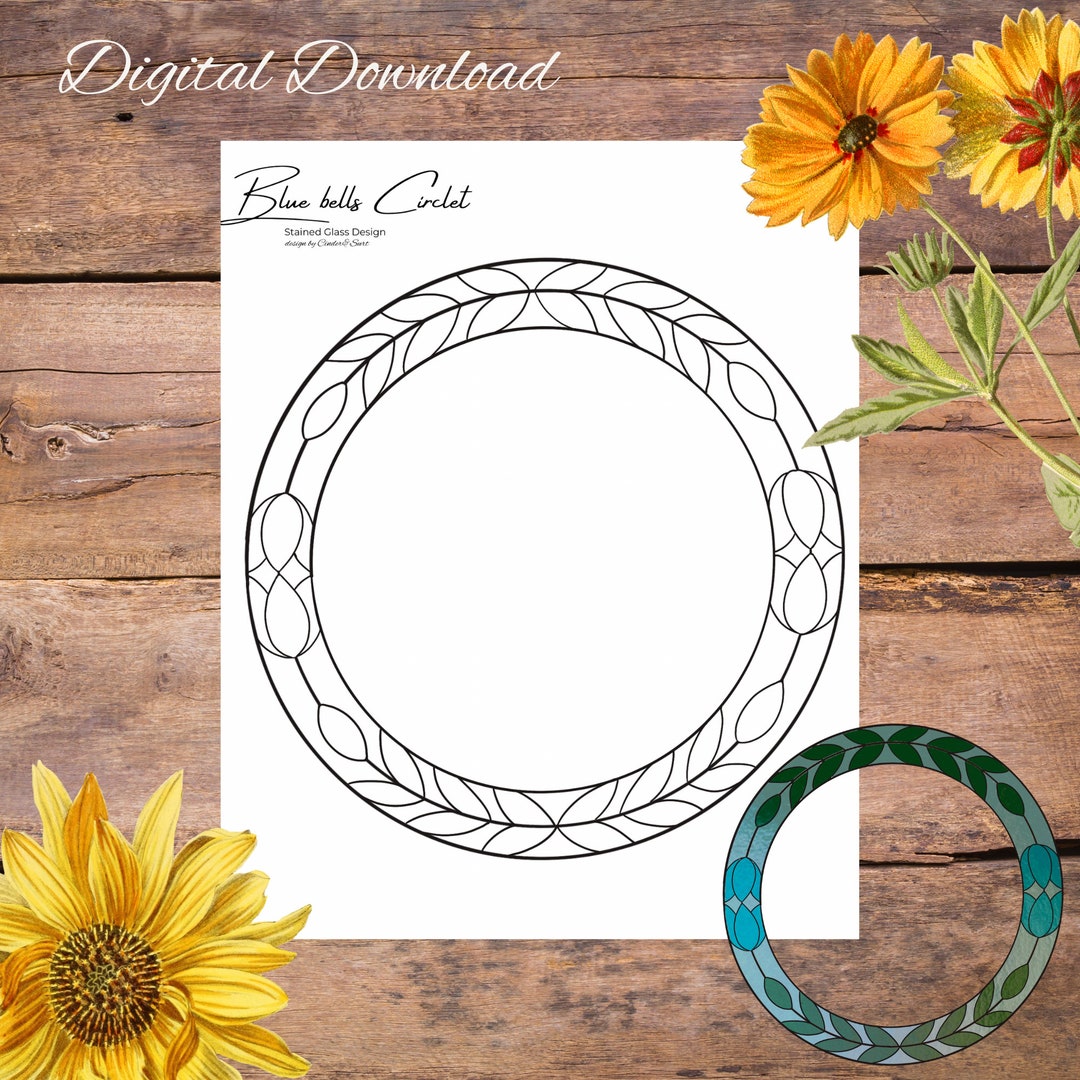 Blue Bells Floral Circlet Pattern, Digital Stained Glass Pattern ...