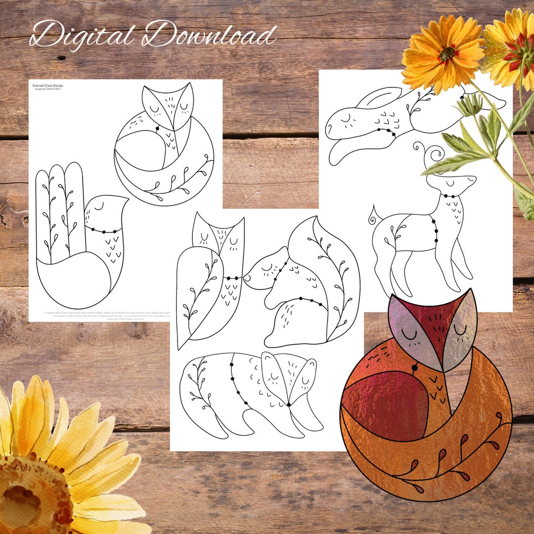 Folk Animal Holiday Ornament Bundle, Stained Glass Pattern, Digital ...