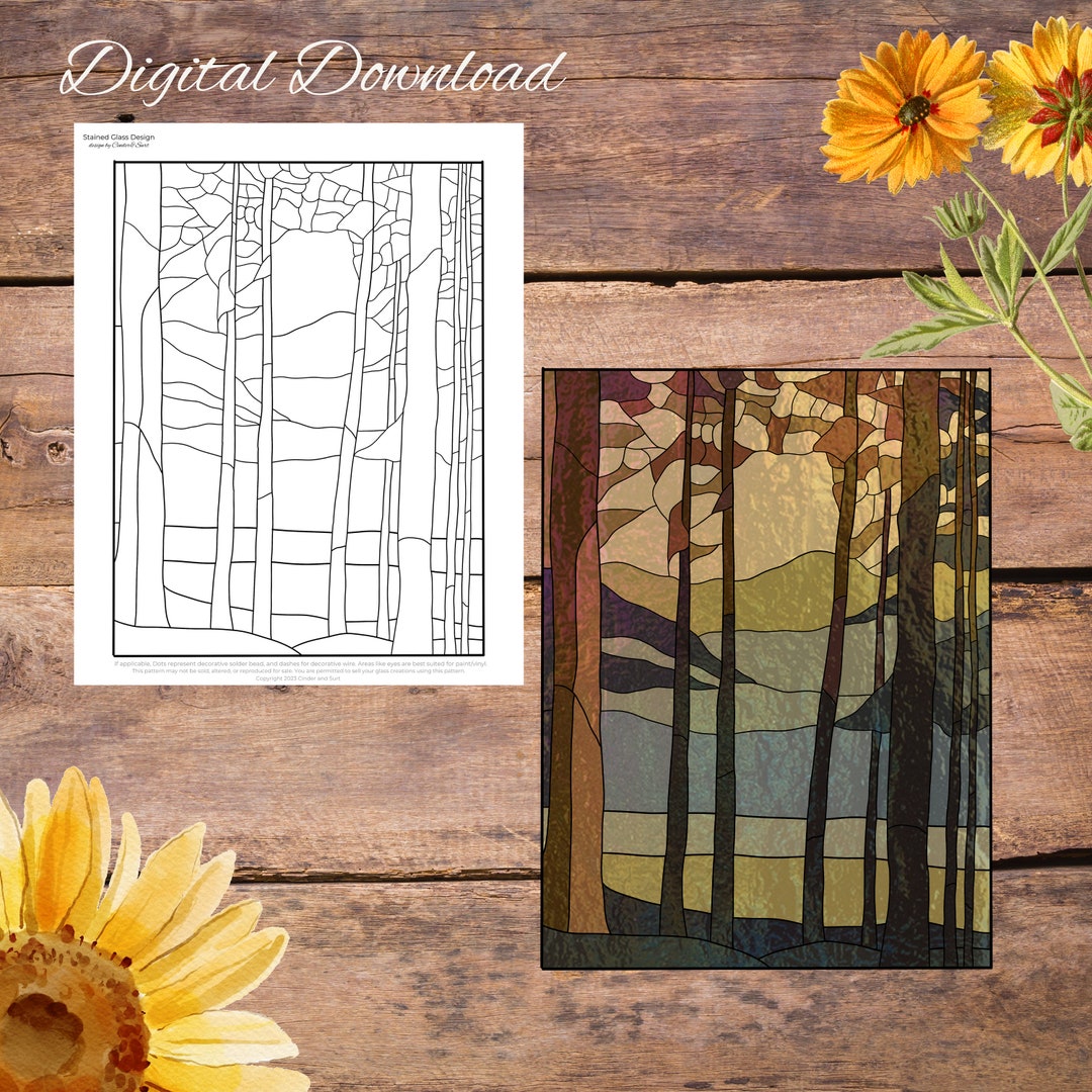 Pine Trees, Woods Stained Glass Pattern, Digital Stained Glass Pattern ...
