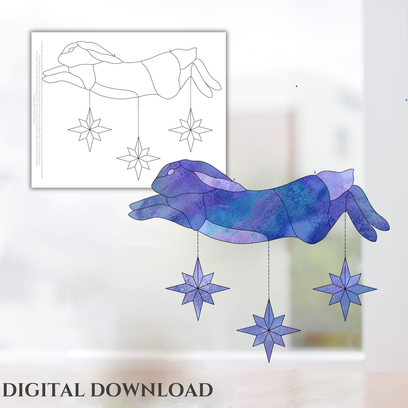 Holiday Hare and Star, Yule Hare, Folk Bunny Rabbit Stained Glass ...