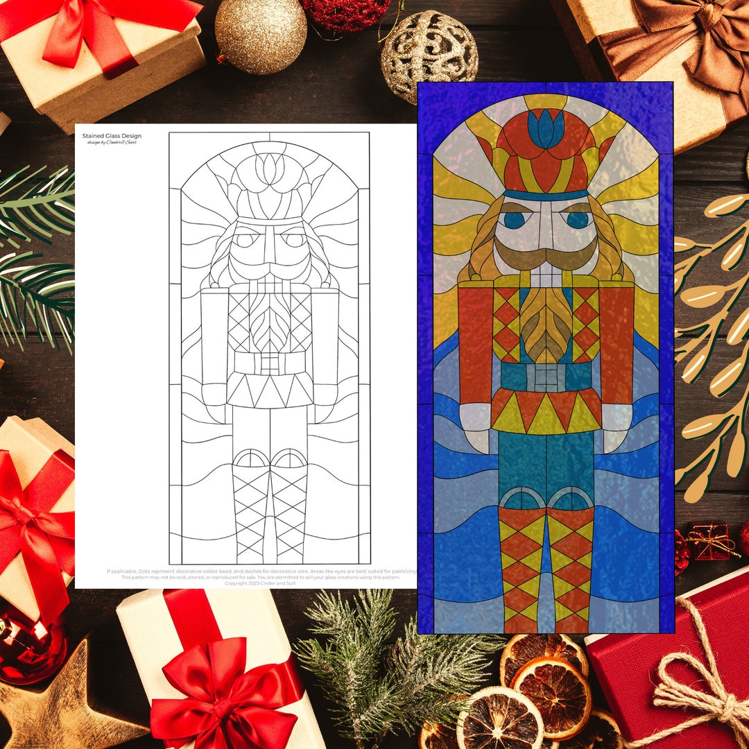 Nutcracker Holiday Stained Glass Pattern, Digital Stained Glass Pattern ...