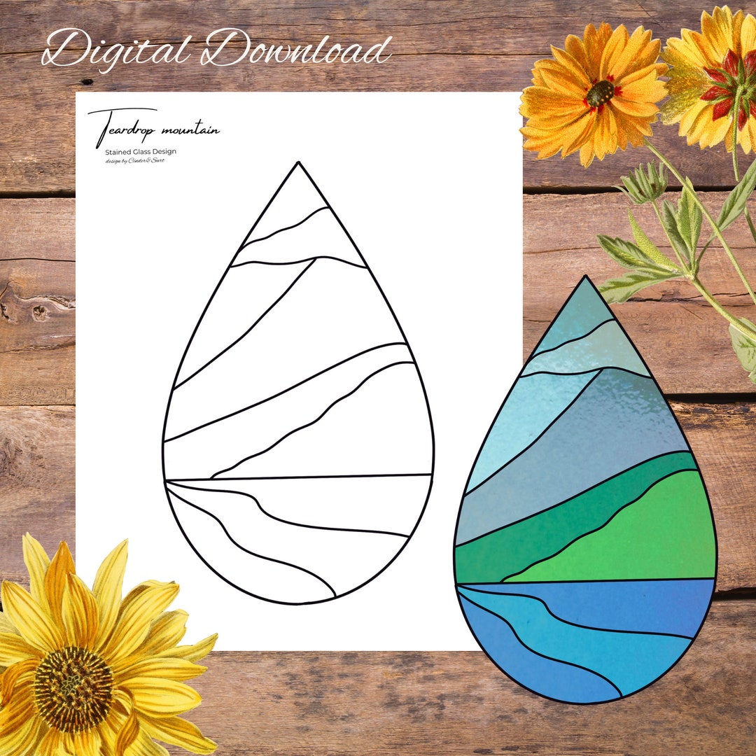 Teardrop Mountain, Lake Scene Stained Glass Pattern, Digital Stained ...