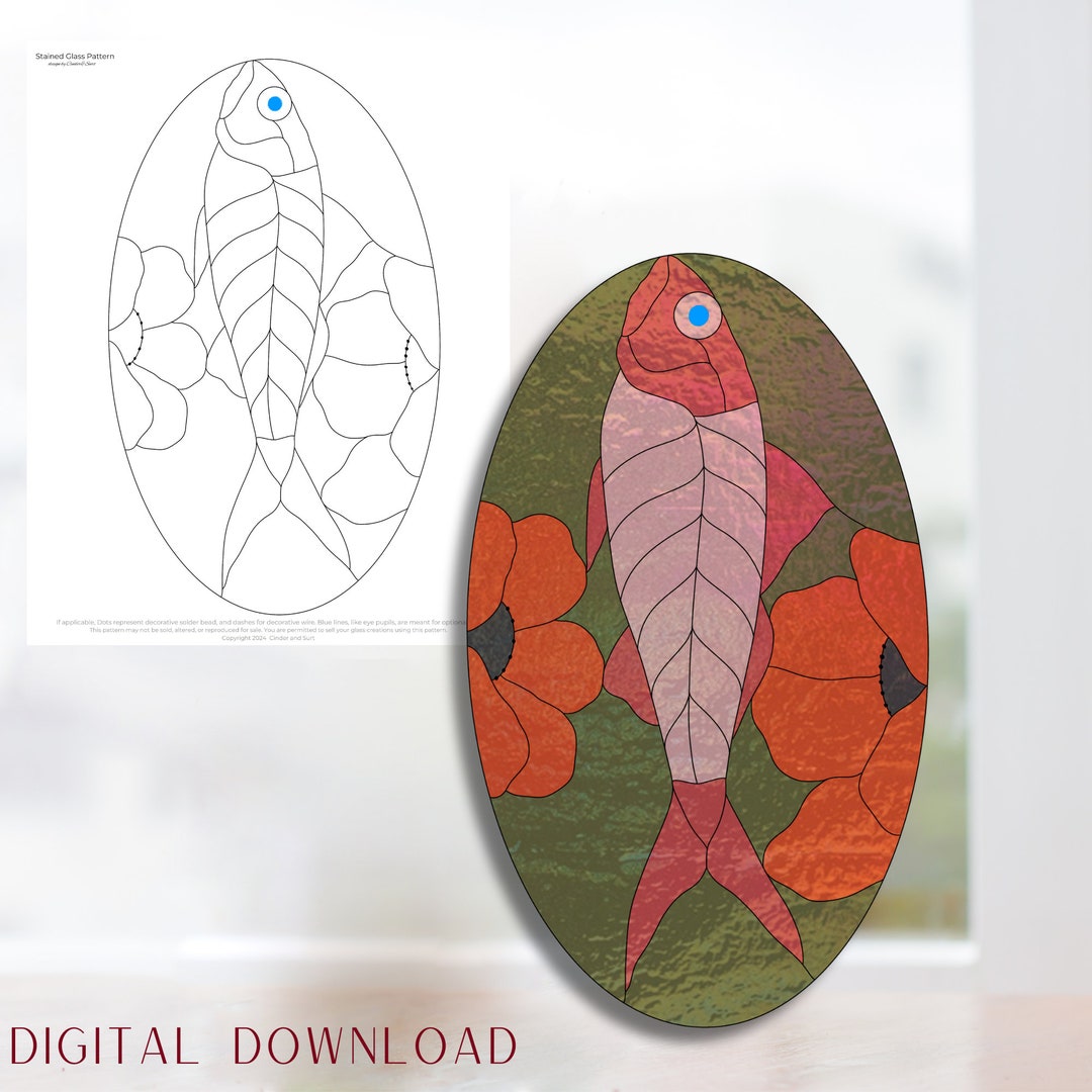 Fish Bones and Poppies, Suncatcher, Fish Pattern, Stained Glass Pattern ...