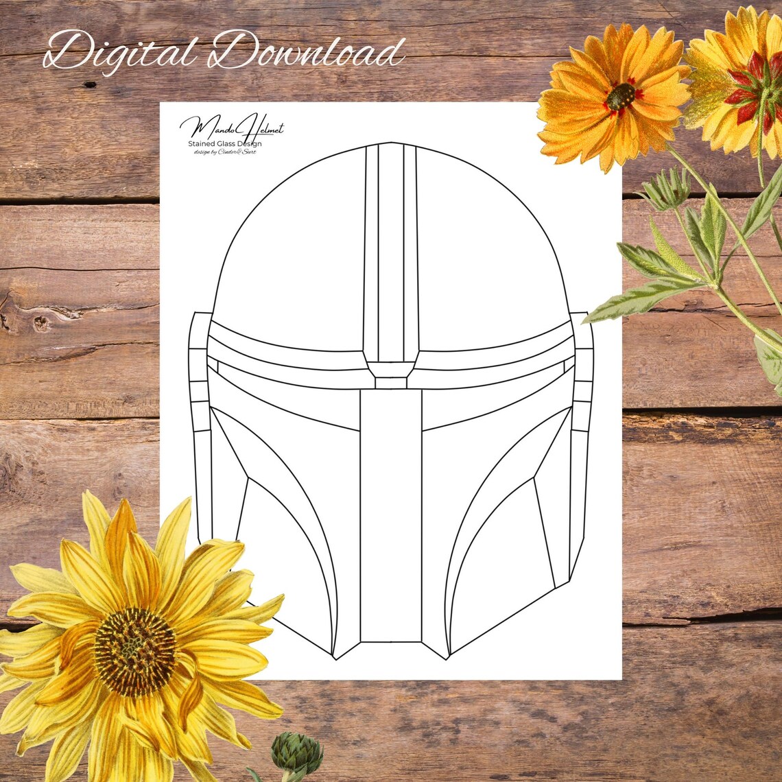 Helmet 2 Mando Stained Glass Pattern Digital Stained Glass - Etsy