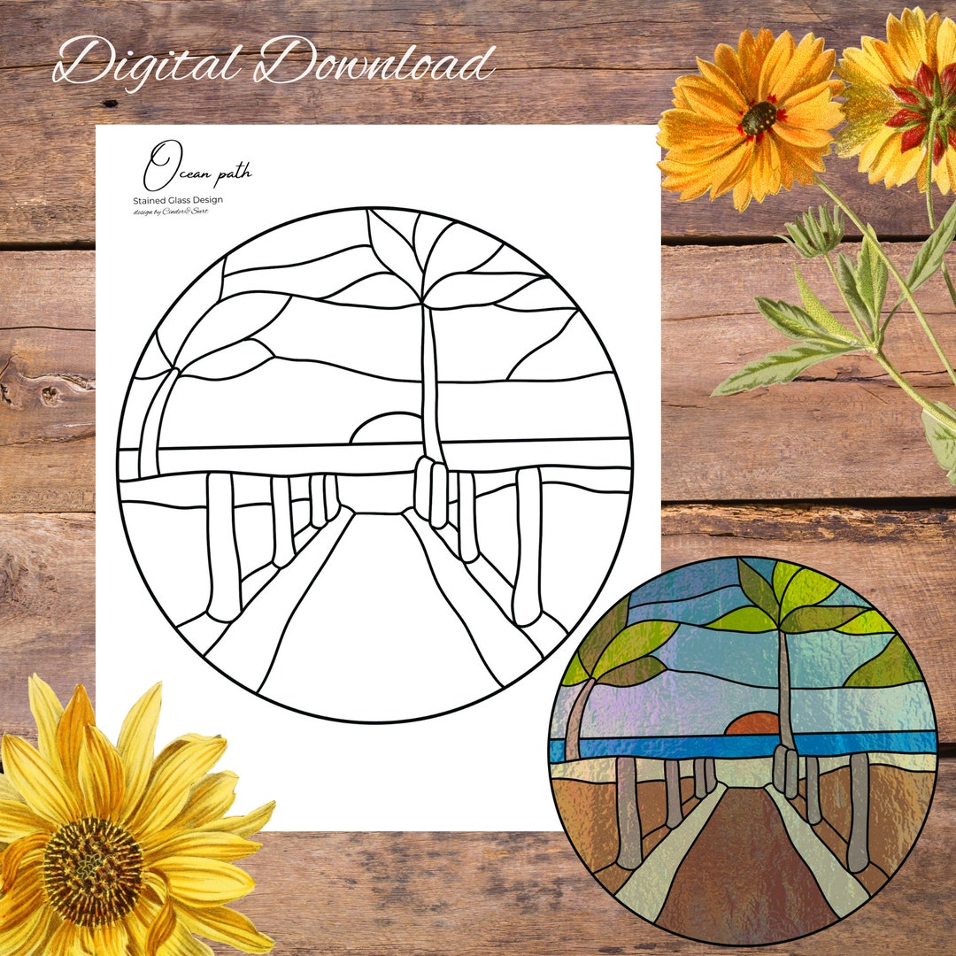 Ocean Path Beachy Stained Glass Pattern Digital Stained - Etsy