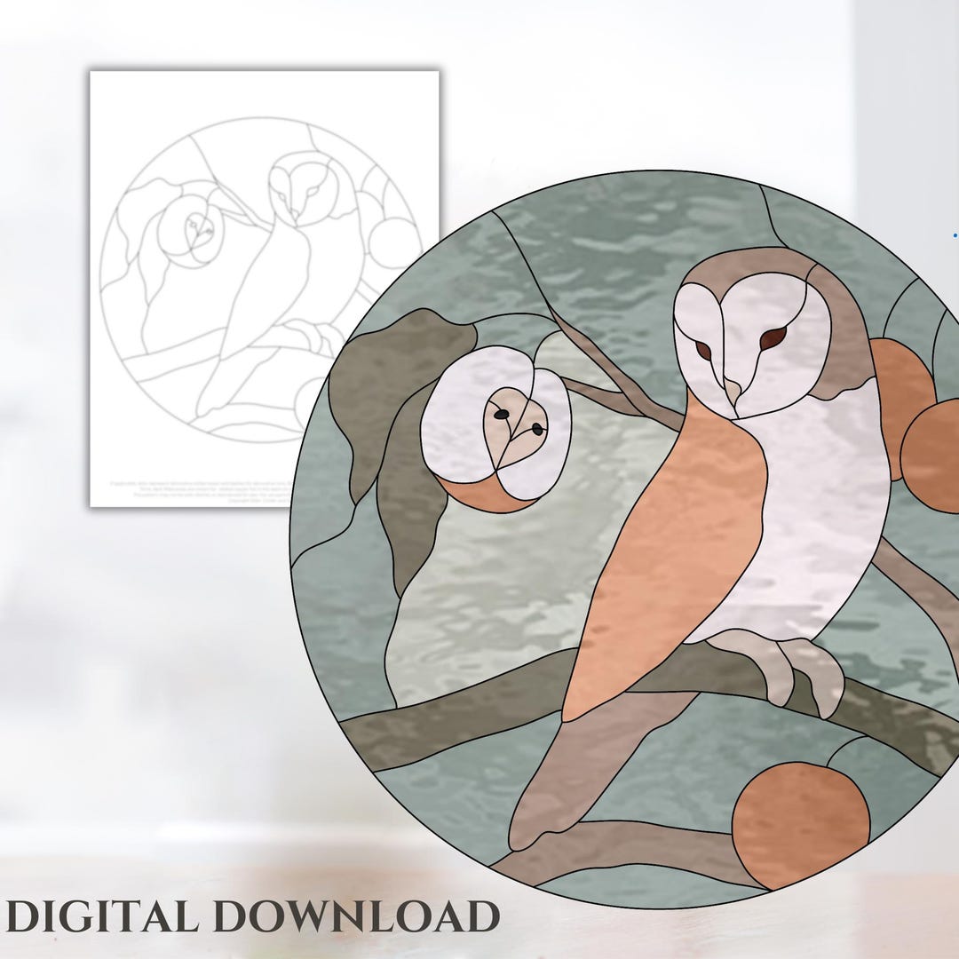 Owl Stained Glass Pattern, Apple of the Owl, Barn Owl Digital Stained ...