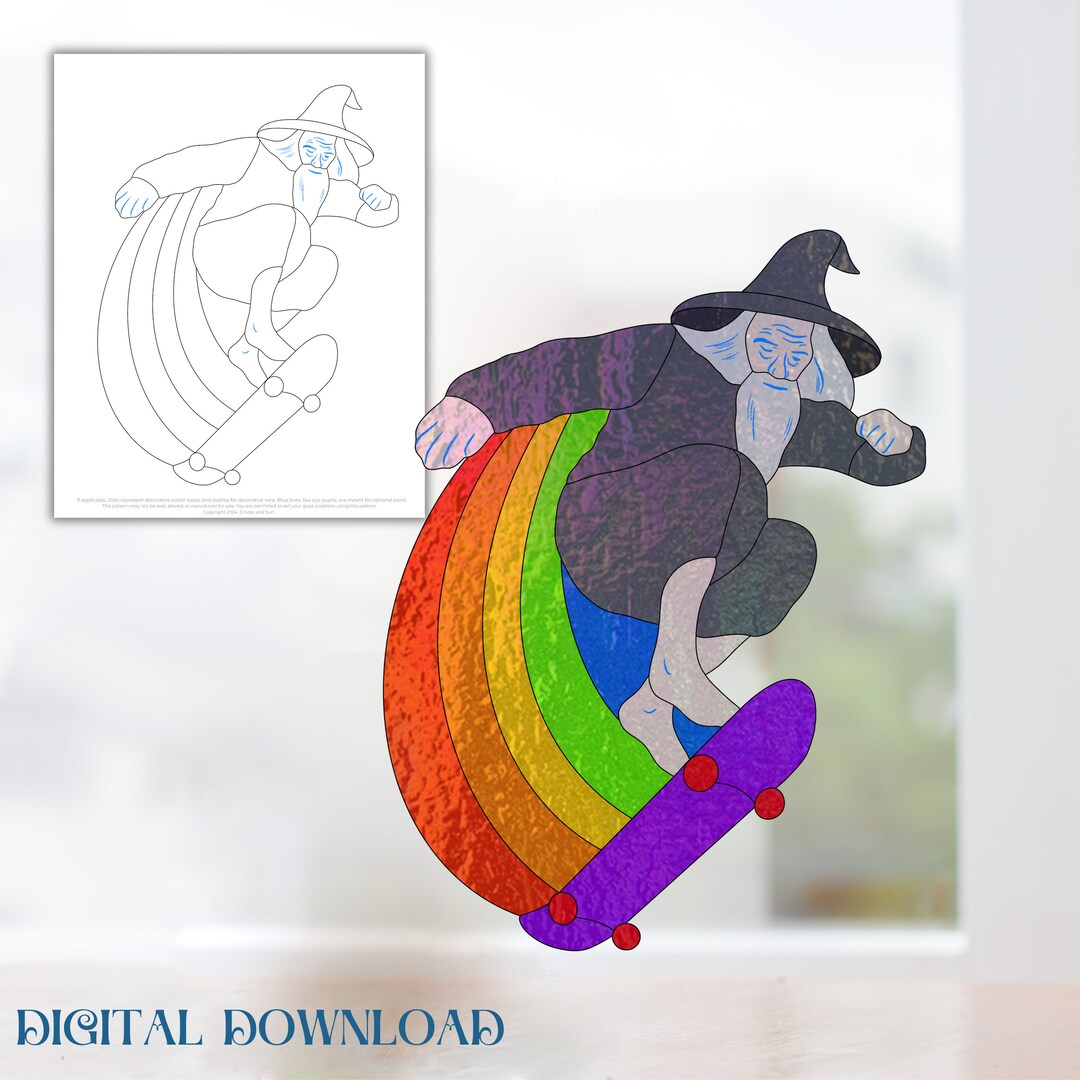 Wizard Skate, Rainbow Wizard Skater, Stained Glass Pattern, Digital ...