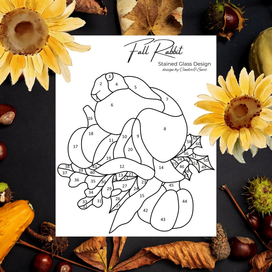 Fall Rabbit Stained Glass Pattern, Digital Stained Glass Pattern ...