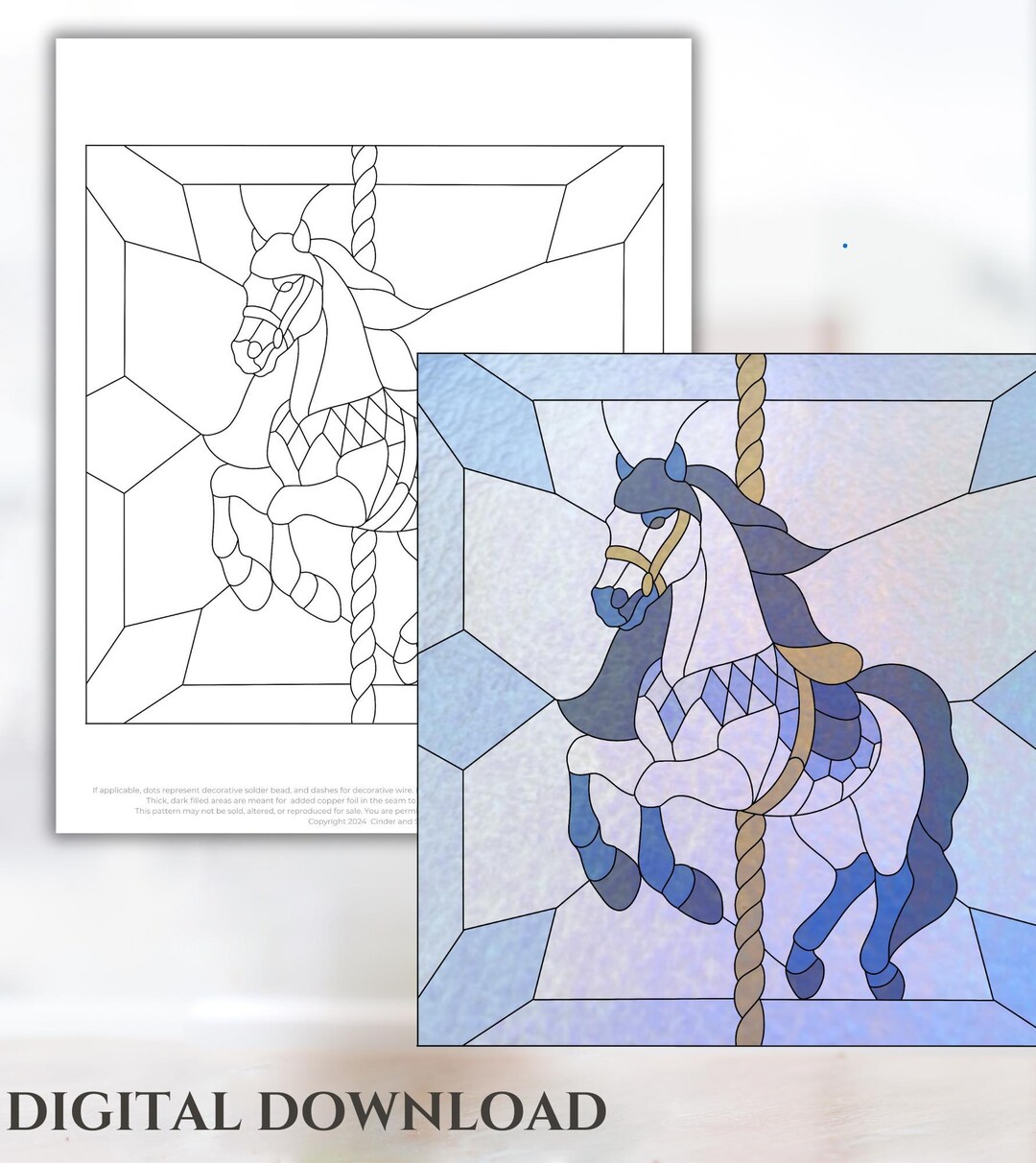 Crystal Carousel Horse, Carousel Horse Stained Glass Pattern, Digital ...