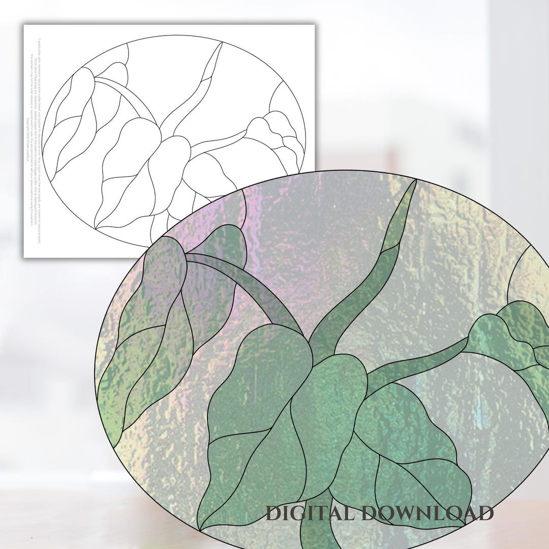 Philodendron Silver Sword Stained Glass Pattern, Plant Lover Digital ...