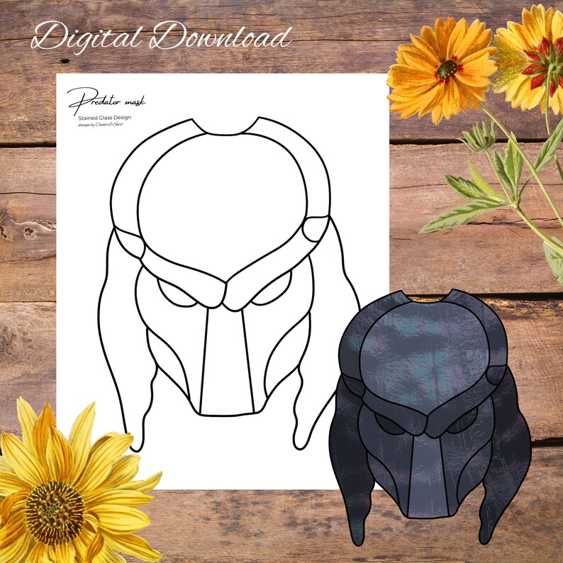 Predator Style Mask Stained Glass Pattern Digital Stained - Etsy