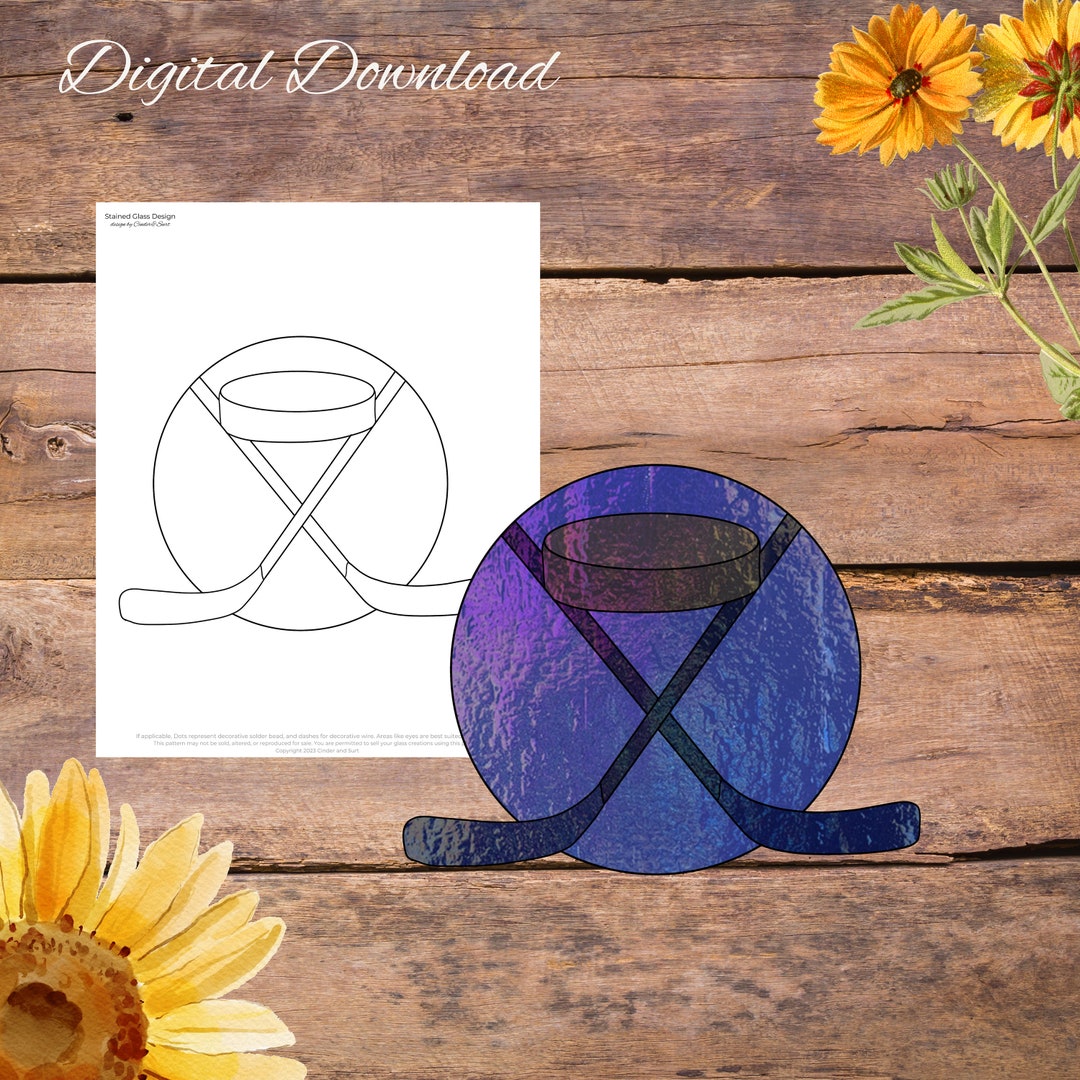 Hockey Stick and Puck Glass Pattern, Football Suncatcher, Sports ...