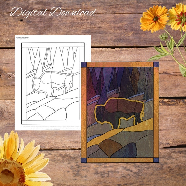 Stained Glass Pattern Bison - Etsy