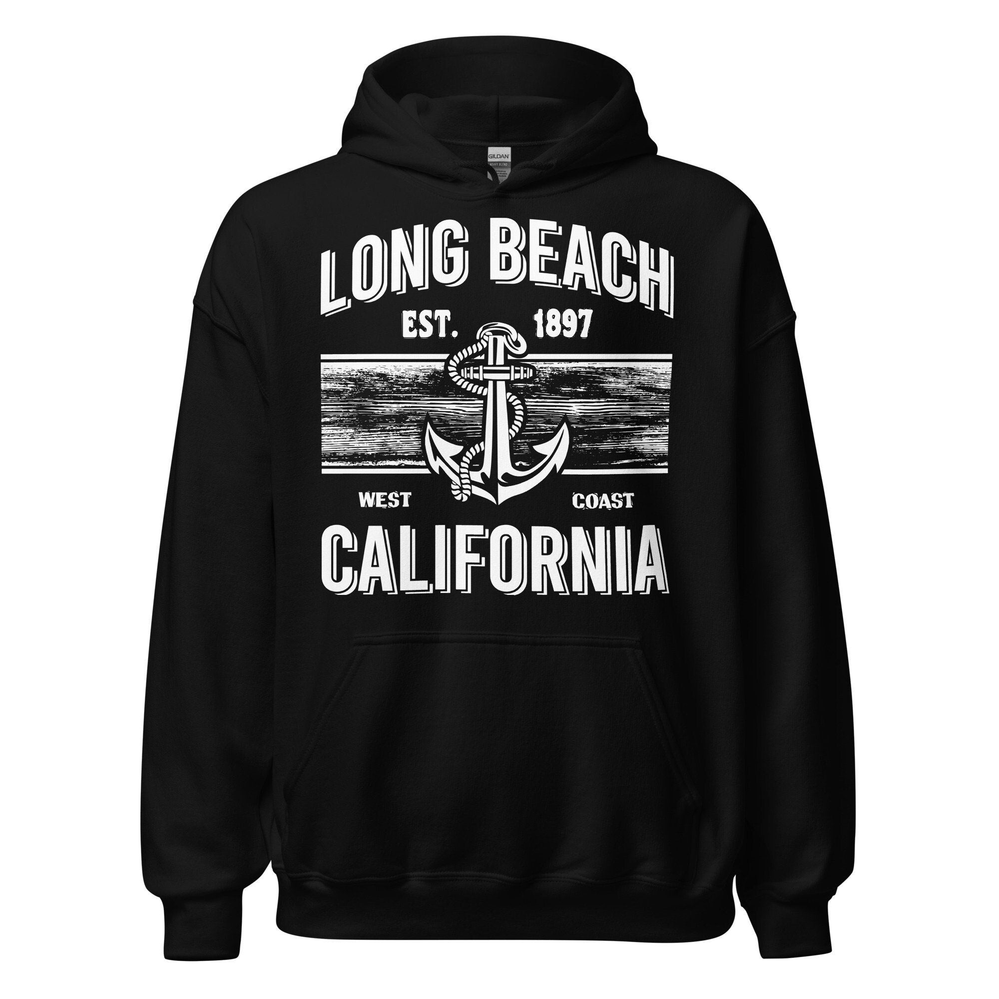 Vintage Long Beach California Anchor Fishing Unisex Hoodie West Coast ...