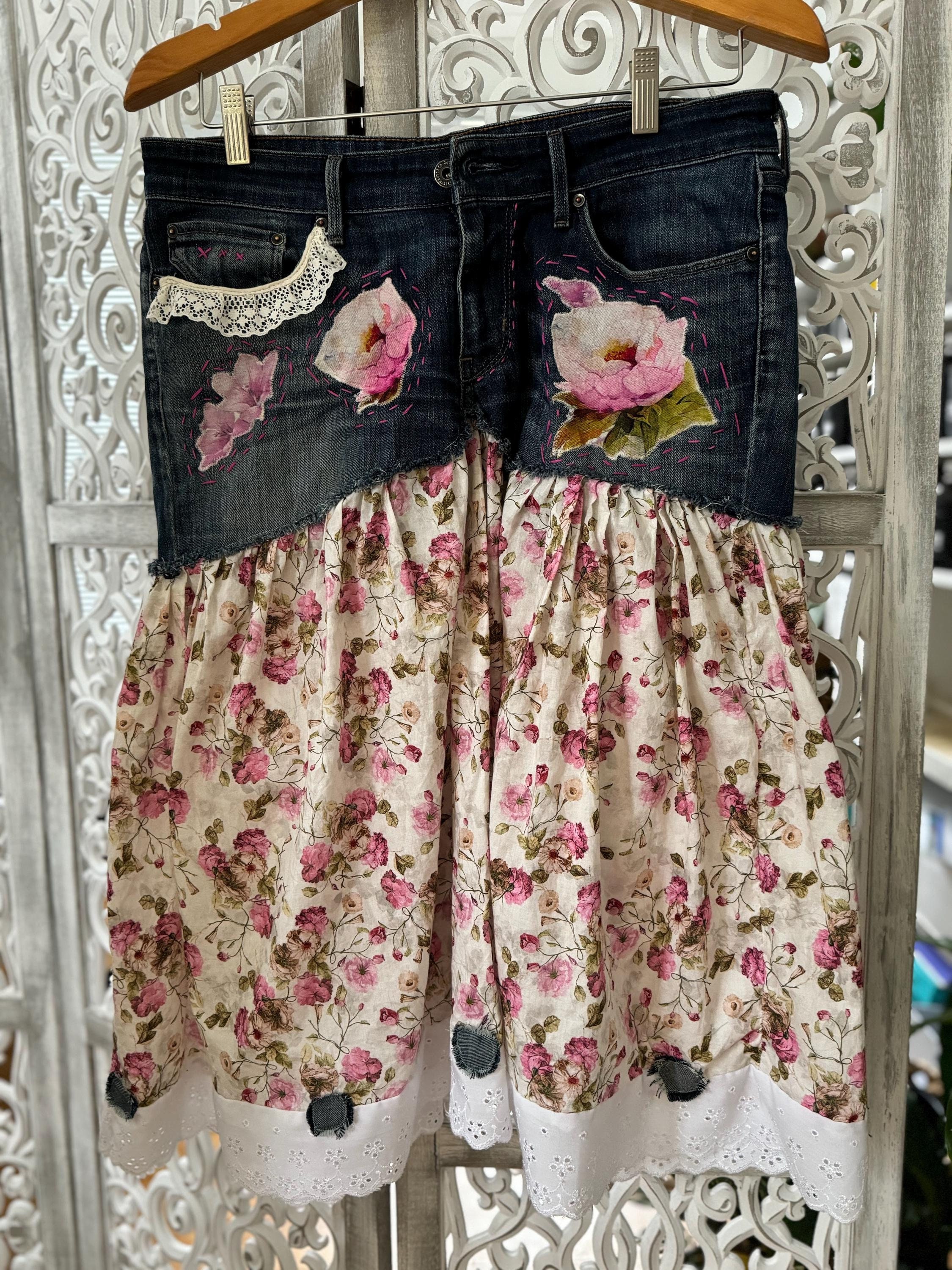 Upcycled Denim Skirt - Etsy