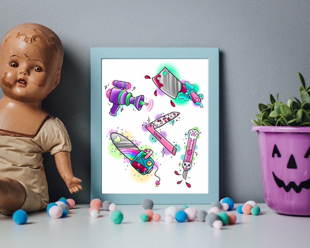 Kawaii Pastel Weapons, Wall Art, Tattoo Flash, Cute Art, Spooky ...