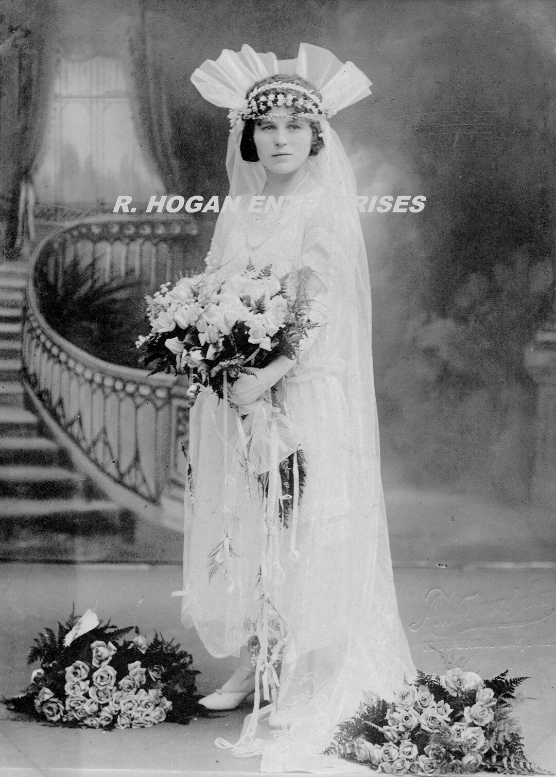 C. 1900's Bride Beautiful WEDDING GOWN BROOKLYN New York Werner Studio ...