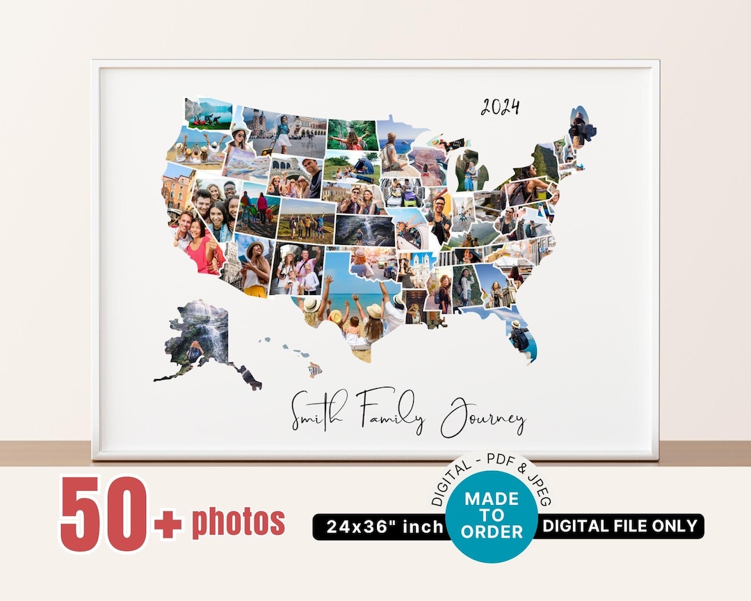 Personalized USA Photo Map Collage, 50 States Photo Map, Wedding Gift ...