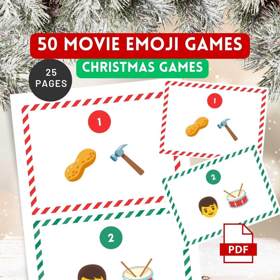 50 Christmas Cards Movie Emoji Games Printable, Christmas Games, Card ...