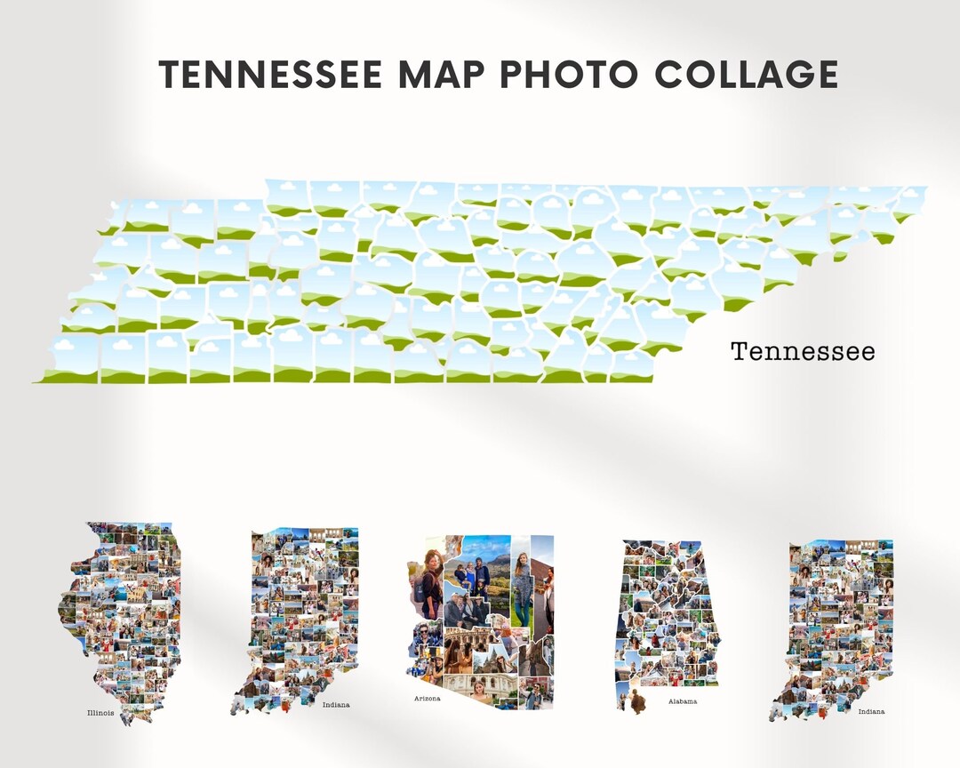 EDITABLE Personalized Tennessee Map Photo Collage, United States Maps ...