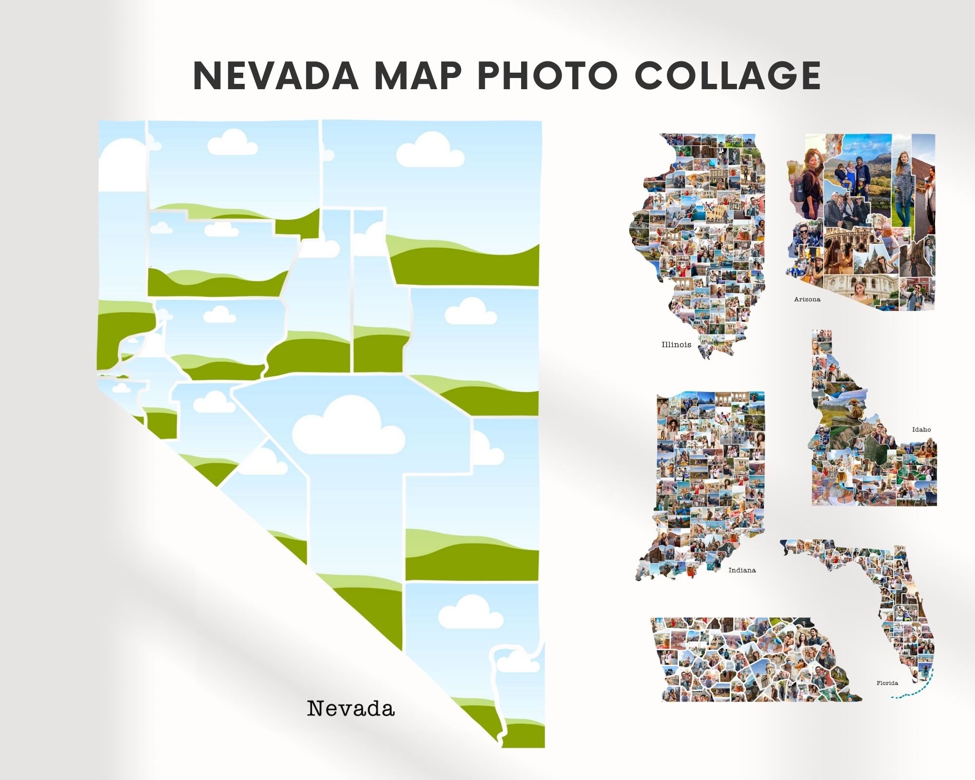 EDITABLE Personalized Nevada Map Photo Collage, United States Maps ...