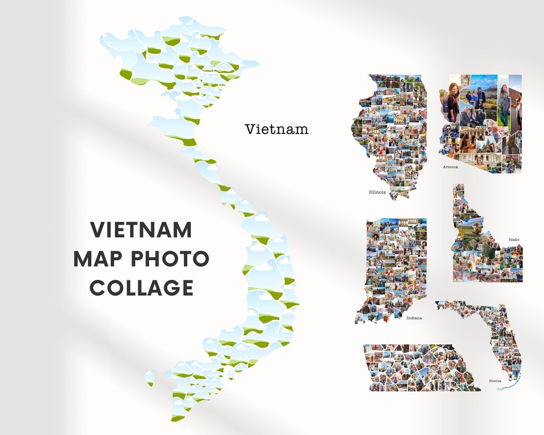EDITABLE Personalized Vietnam Map Photo Collage, Asia Maps Perfect for ...