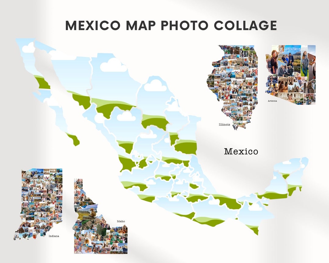 EDITABLE Personalized Mexico Map Photo Collage, Maps Portrait Perfect ...