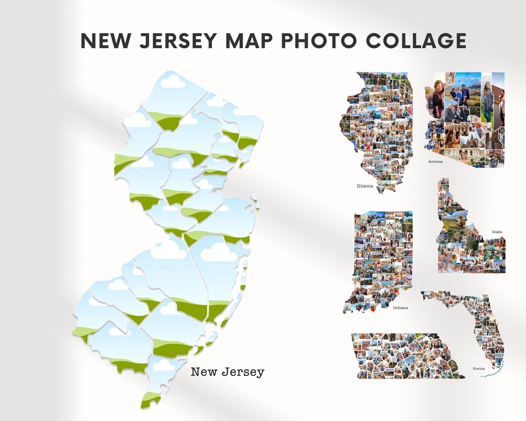 EDITABLE Personalized New Jersey Map Photo Collage, United States Maps ...