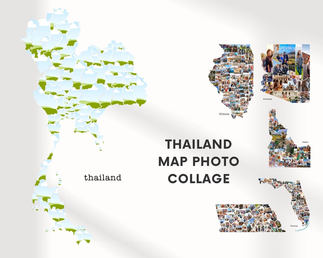 EDITABLE Personalized Thailand Map Photo Collage, Asia Maps Perfect for ...