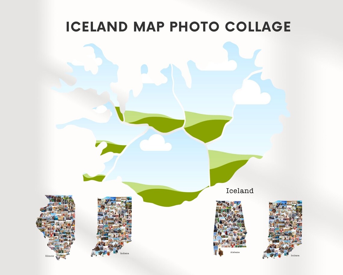 EDITABLE Personalized Iceland Map Photo Collage, Maps Portrait Perfect ...
