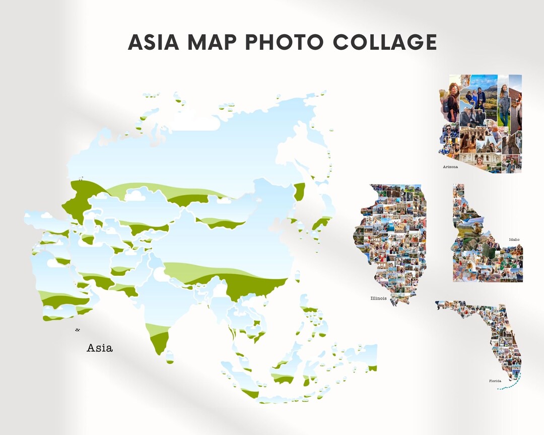 EDITABLE Personalized Asia Map Photo Collage, Maps Portrait Perfect for ...