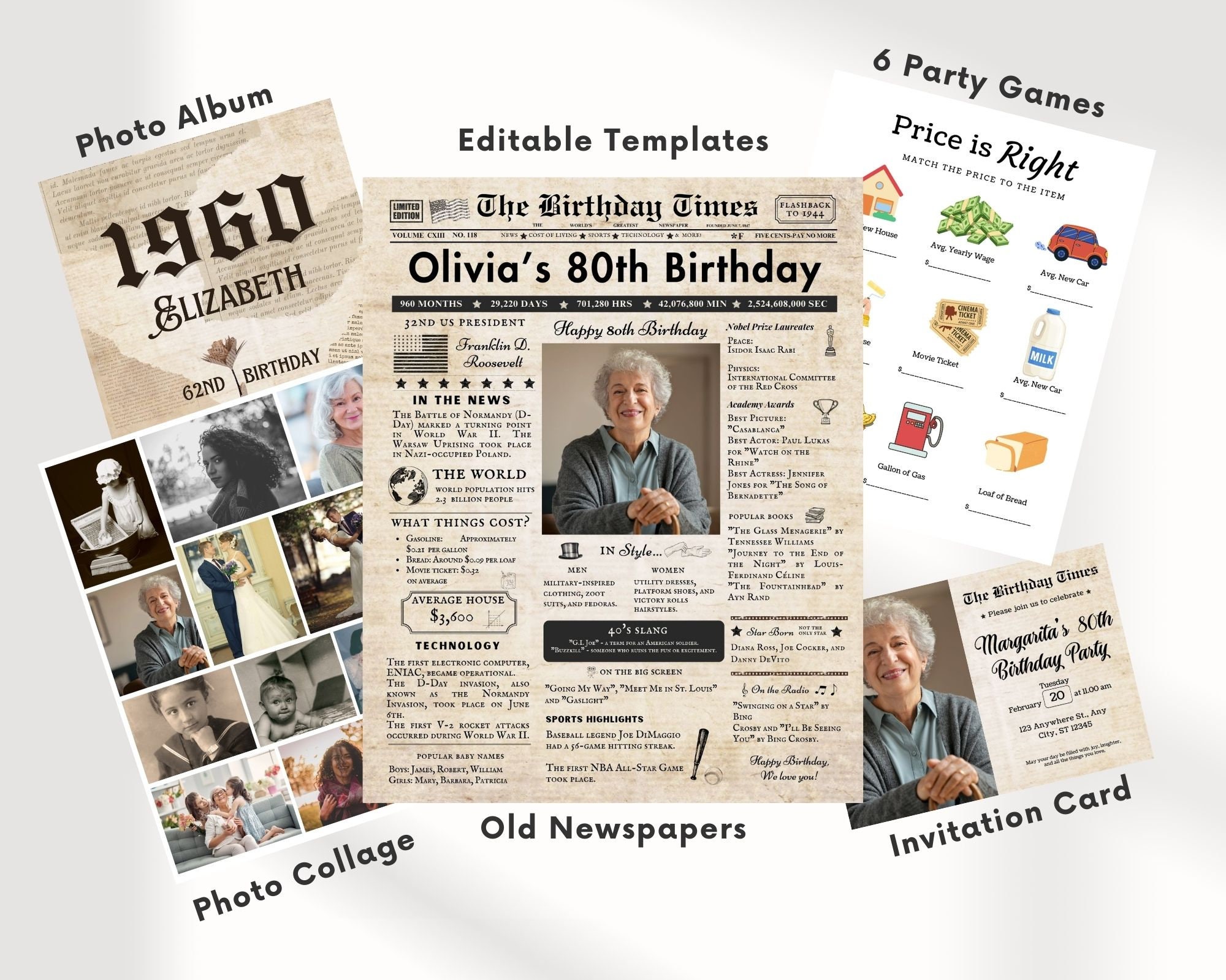 EDITABLE 60th Birthday Vintage Newspaper, Back in 1964, Personalized ...
