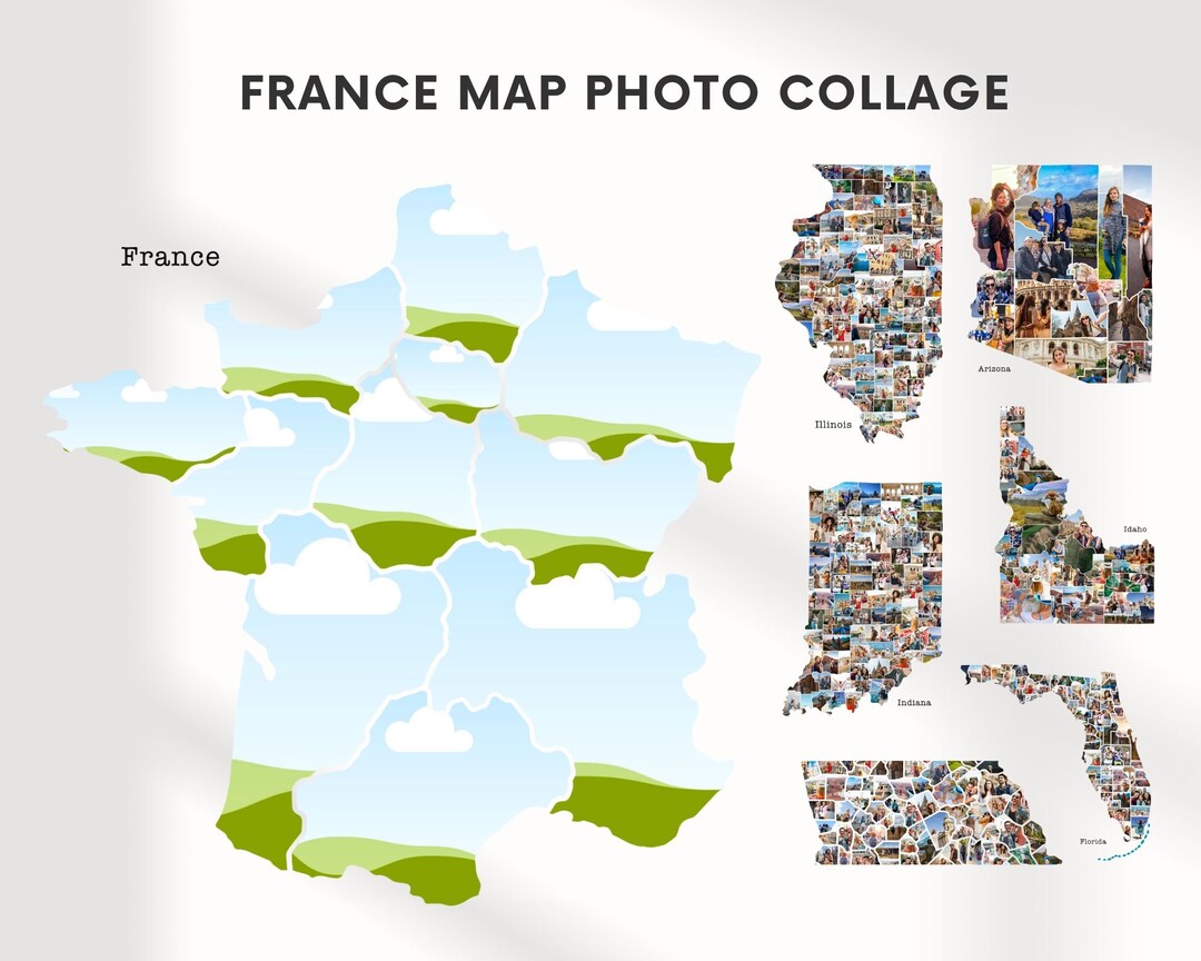 EDITABLE Personalized France Map Photo Collage, Europe Maps Perfect for ...