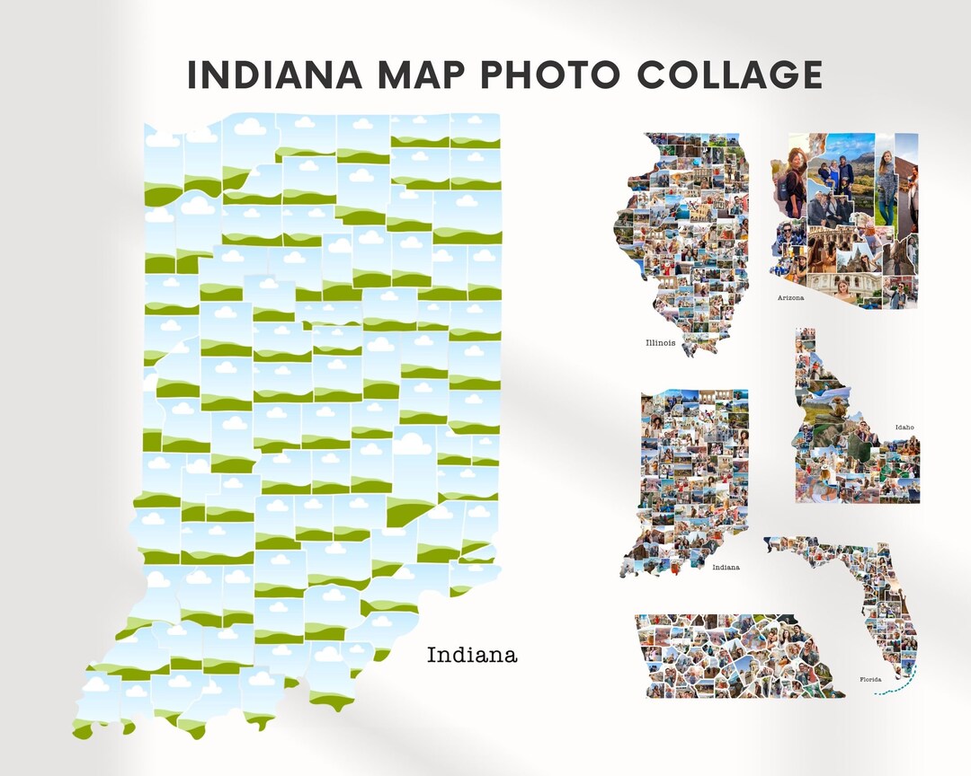 EDITABLE Personalized Indiana Map Photo Collage, USA Maps Perfect for ...