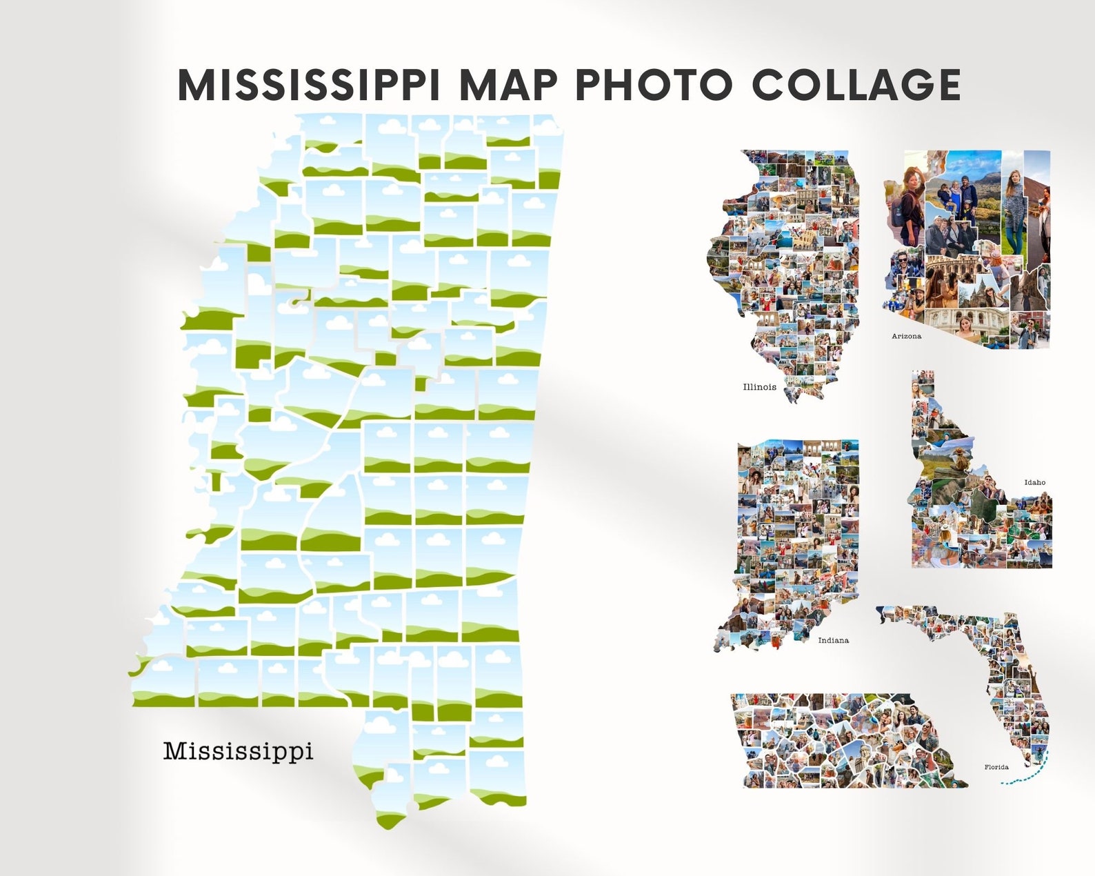 EDITABLE Personalized Mississippi Map Photo Collage, United States Maps ...