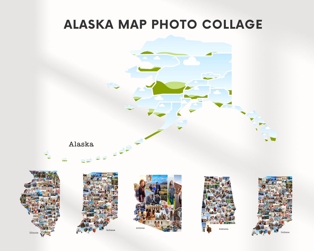 EDITABLE Personalized Alaska Map Photo Collage, Maps Portrait Perfect ...