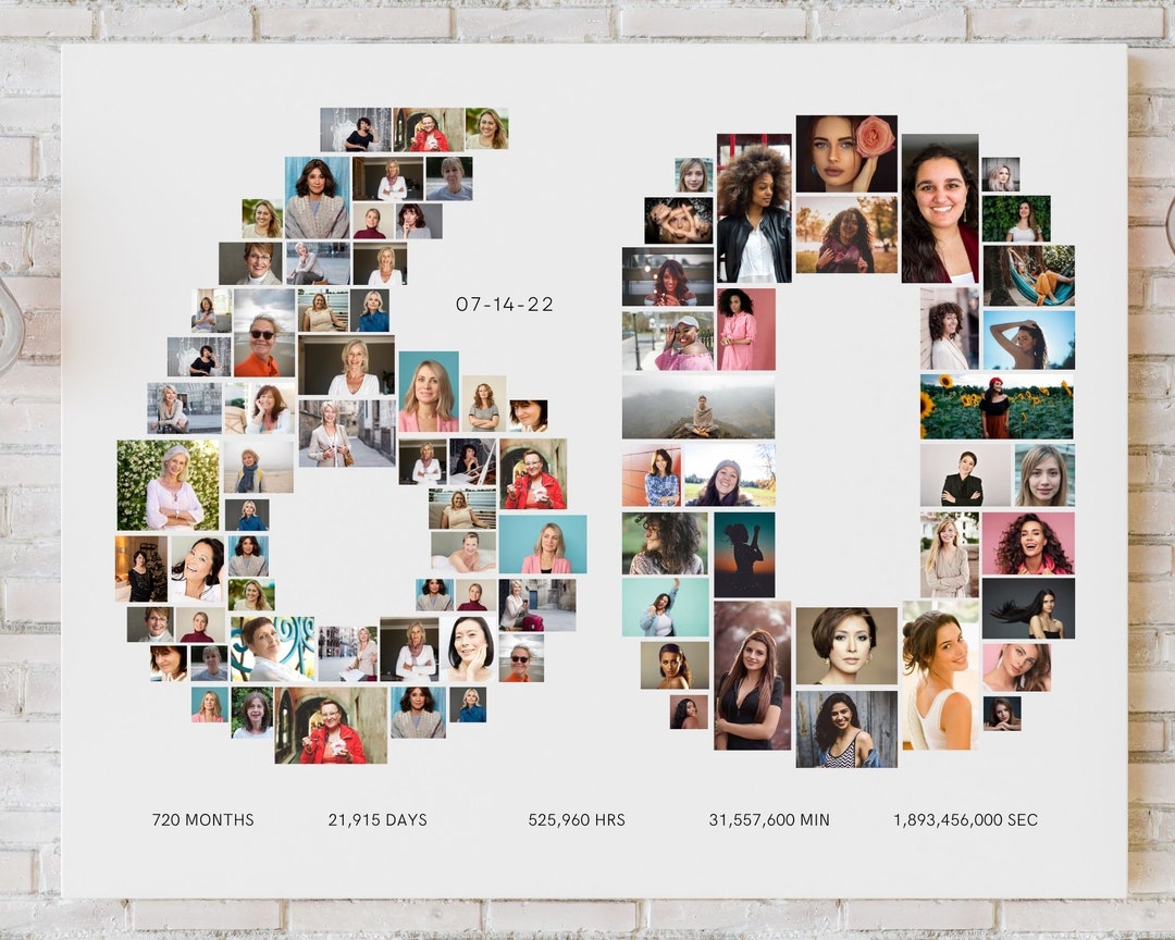 EDITABLE Personalized Photo Collage, 60 Years Perfect for Birthday and ...