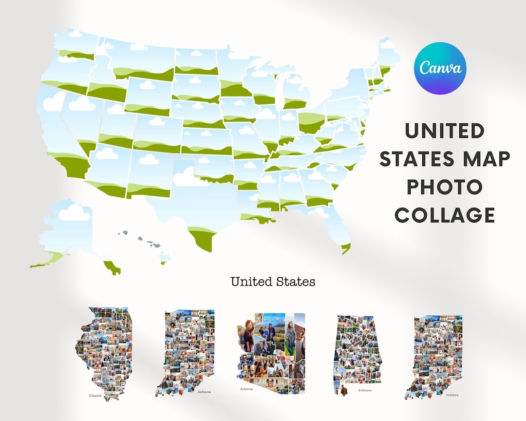 EDITABLE Personalized United States Map Photo Collage, USA Maps Perfect ...