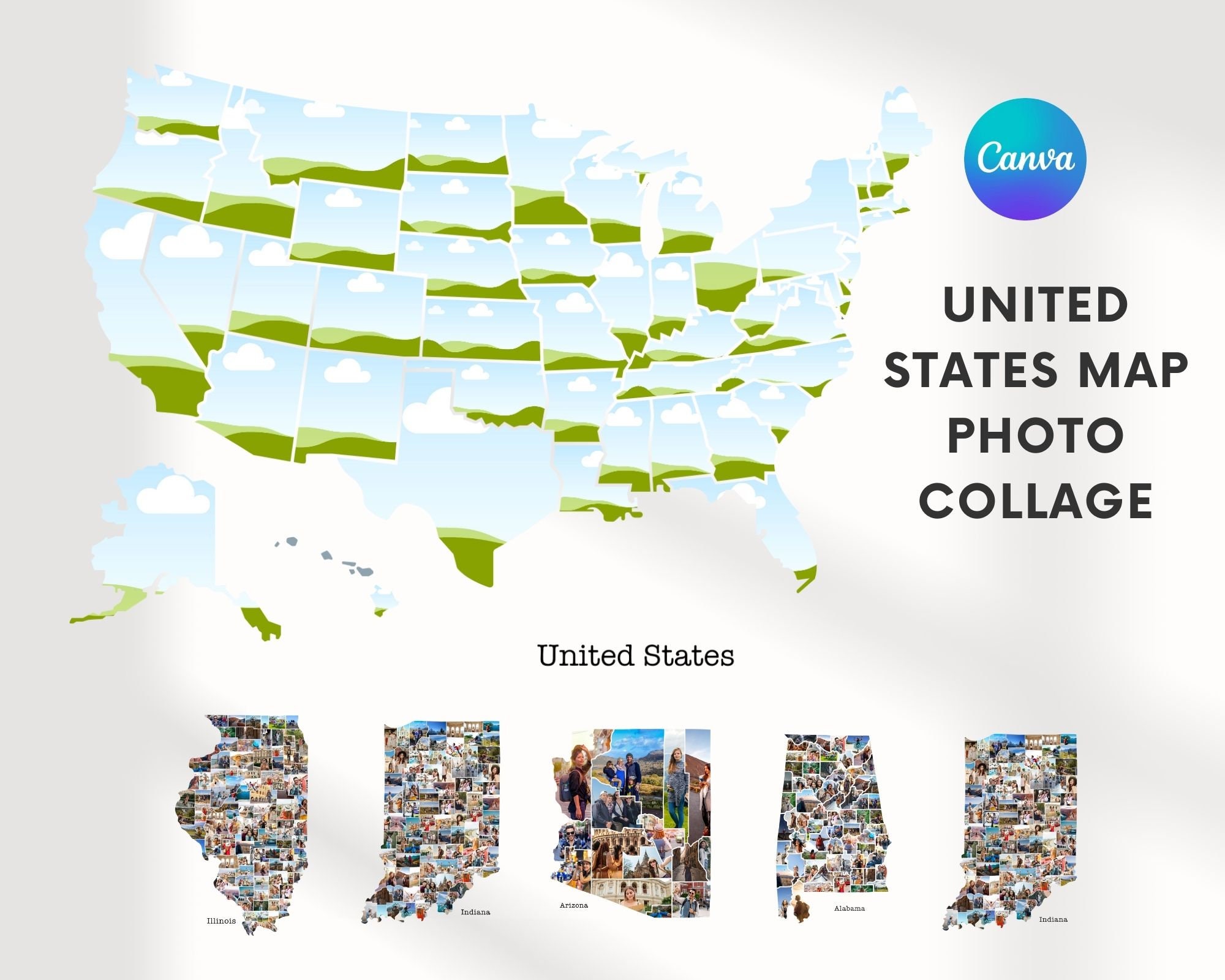 EDITABLE Personalized United States Map Photo Collage, USA Maps Perfect ...