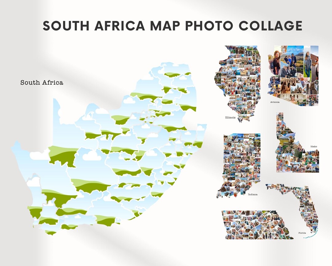 EDITABLE Personalized South Africa Map Photo Collage, Africa Maps ...