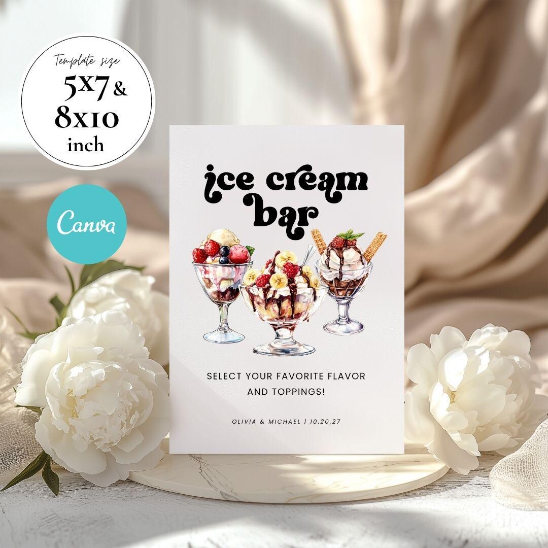 Ice Cream Station Sign, Ice Cream Flavors Wedding Table Sign, Retro Ice ...