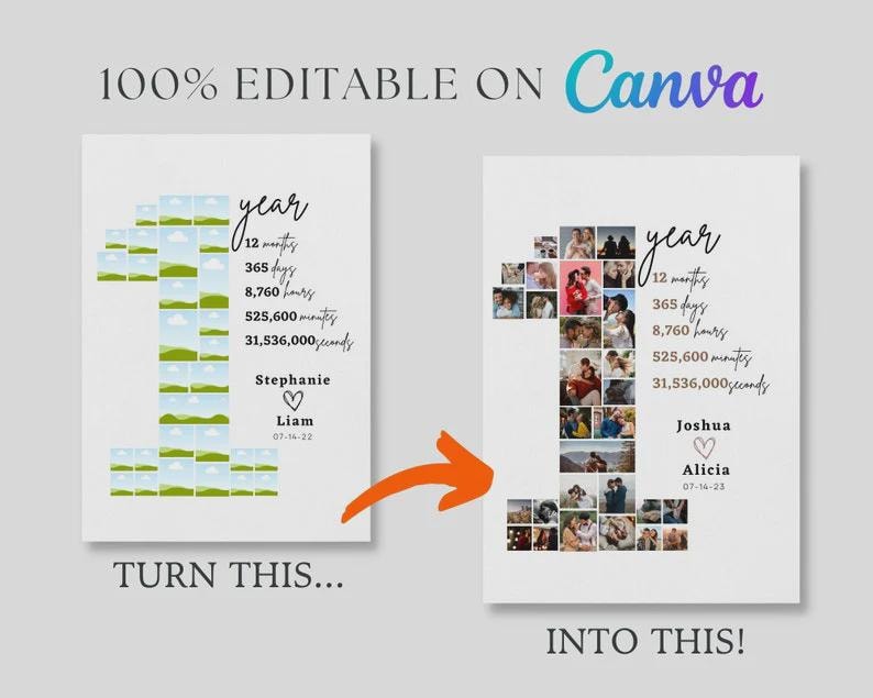 EDITABLE Personalized Photo Collage, 53 Years Perfect for Birthday and ...