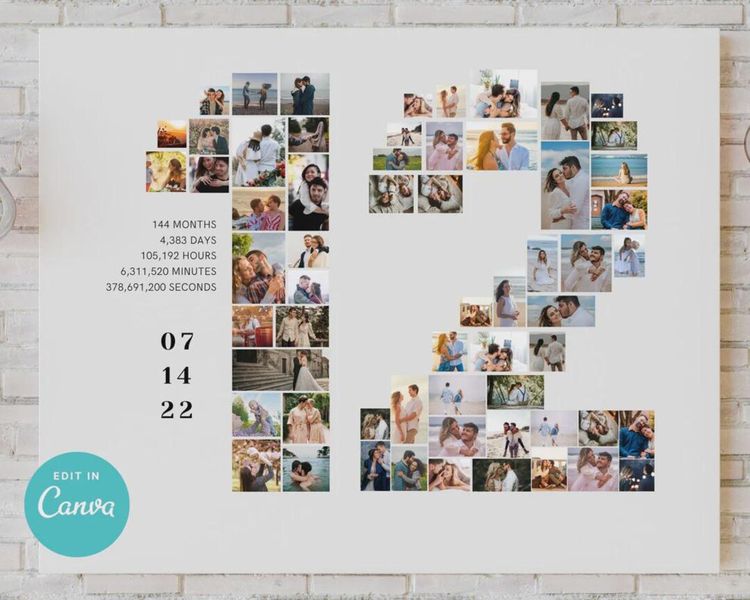 EDITABLE Personalized Photo Collage, 12 Years Perfect for Birthday and ...