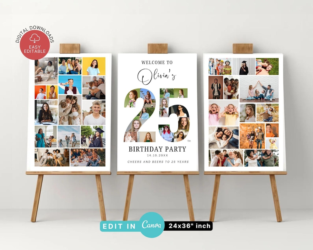 EDITABLE Personalized Photo Collage, 25 Years Perfect for Birthday and ...
