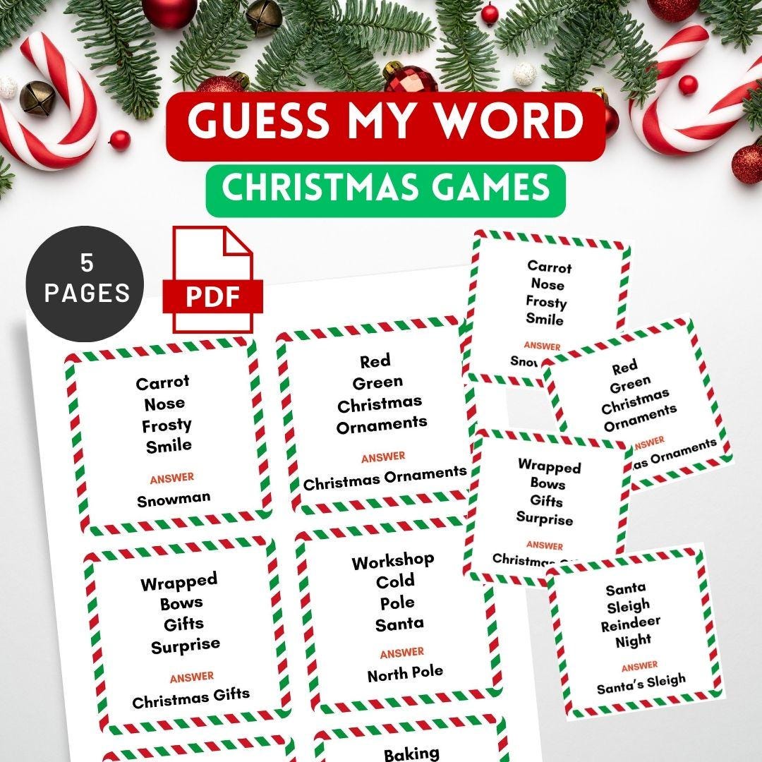 Christmas Guess My Word Game, Printable Holiday Cards (PDF DIGITAL) - Etsy