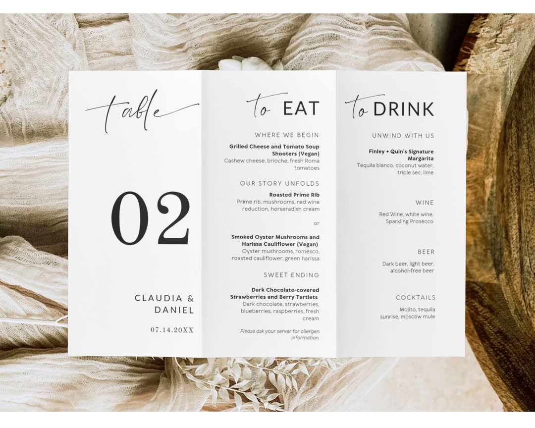 Minimalist Wedding Tri-fold Table Number, Tri-fold Table Menu, Triangle ...